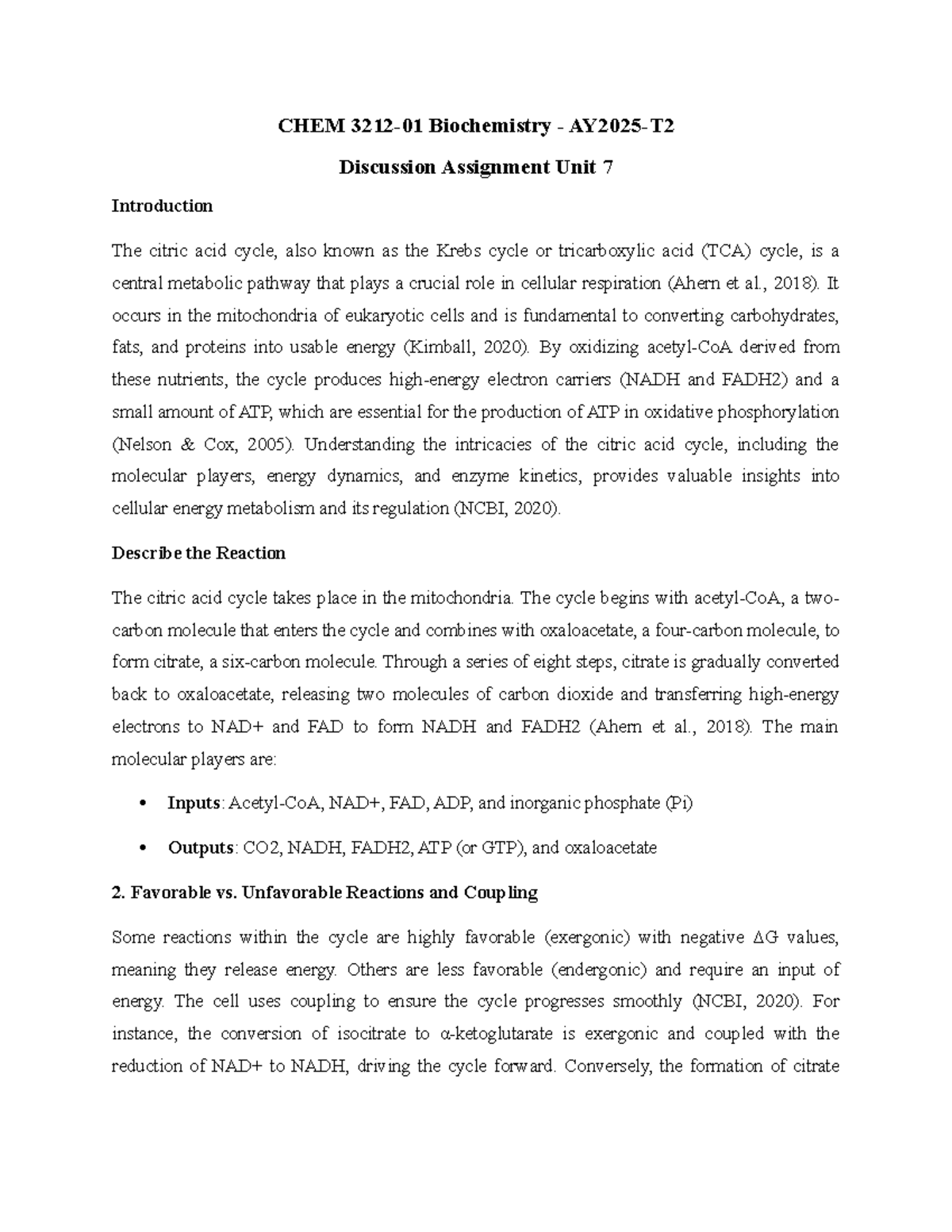 CHEM Biochemistry Discussion Post 7: The Citric Acid Cycle Explained ...