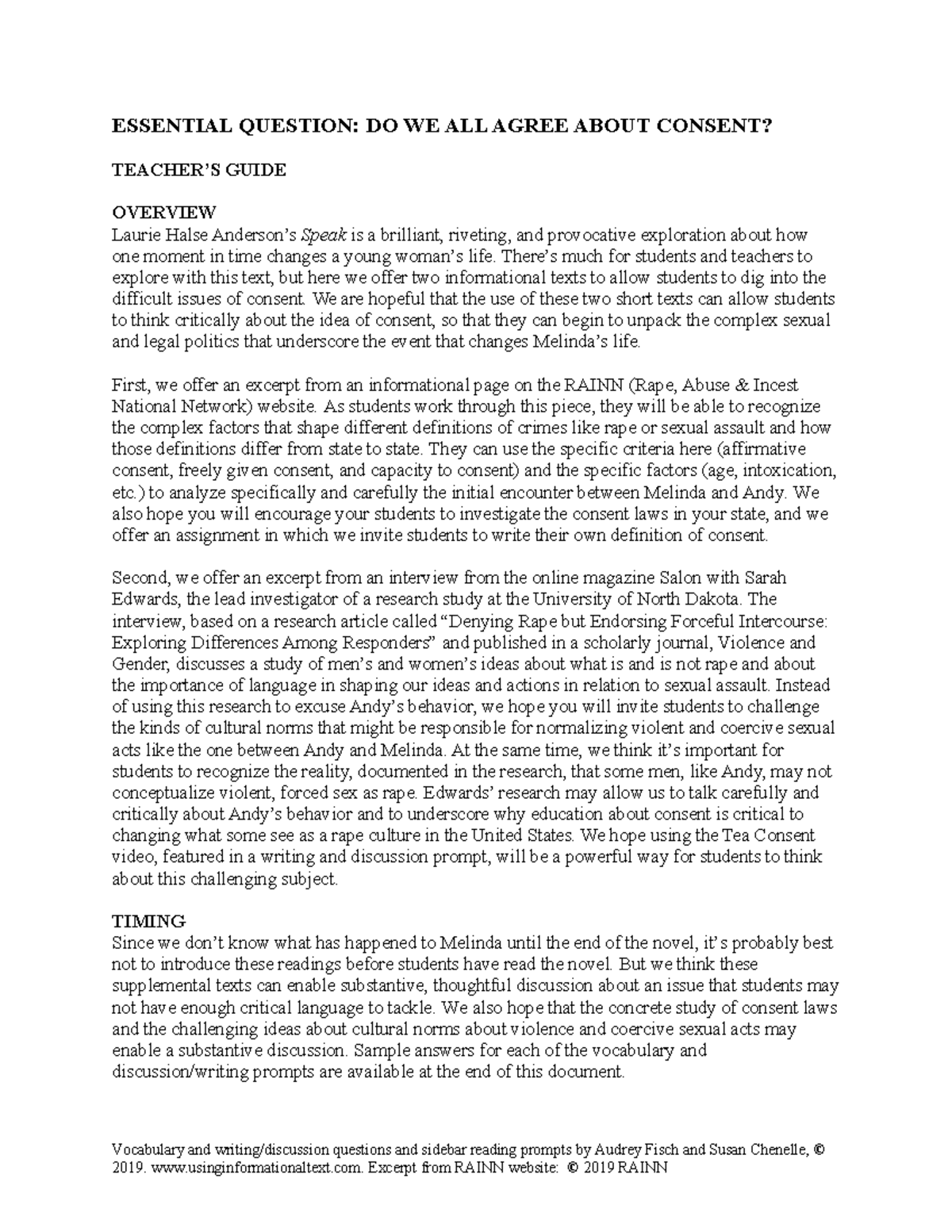 Using Informational Texts to Explore Consent in Speak (ENG 101) - Studocu