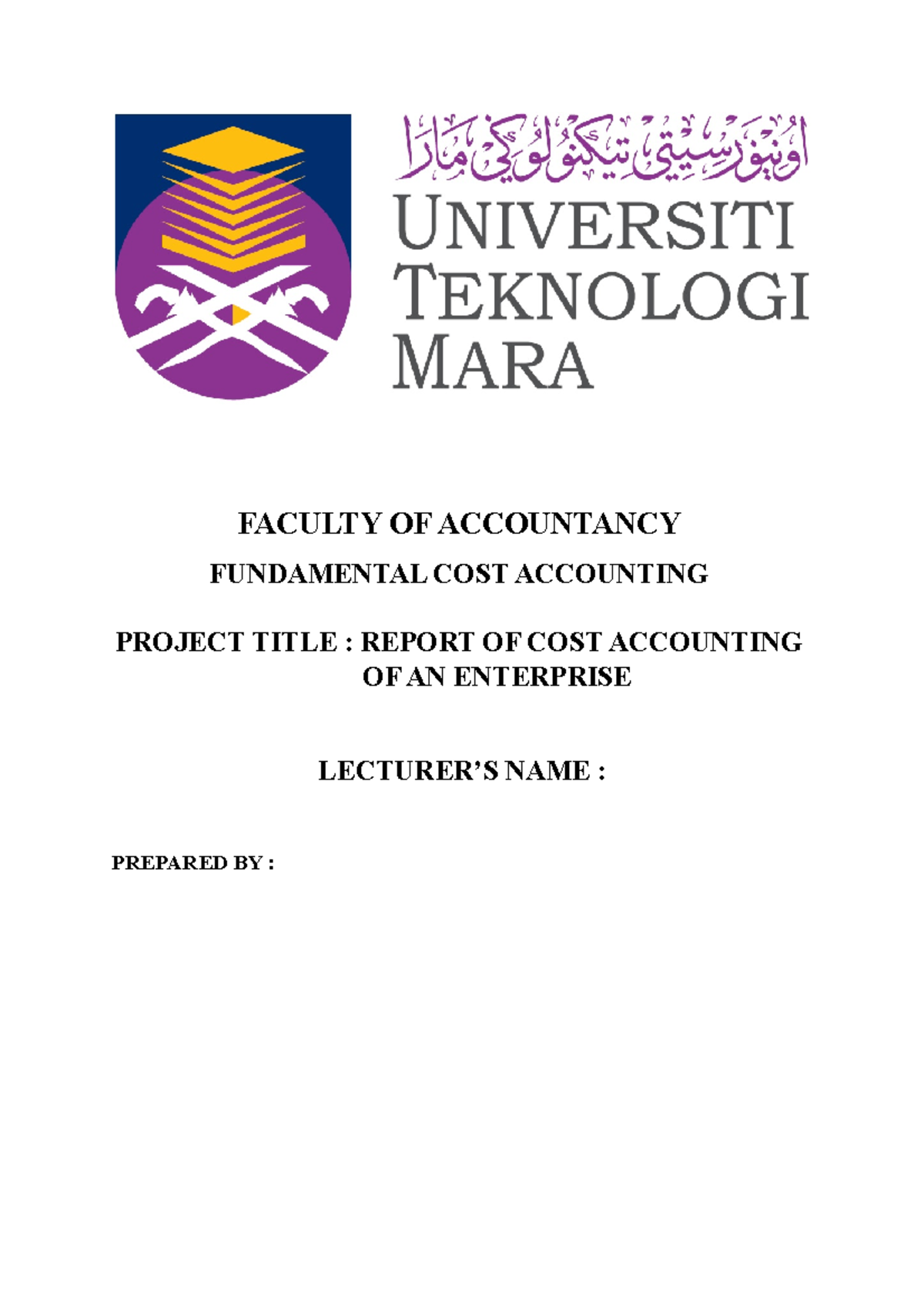 MAF151 - Assignment ( Final) - FACULTY OF ACCOUNTANCY FUNDAMENTAL COST ...
