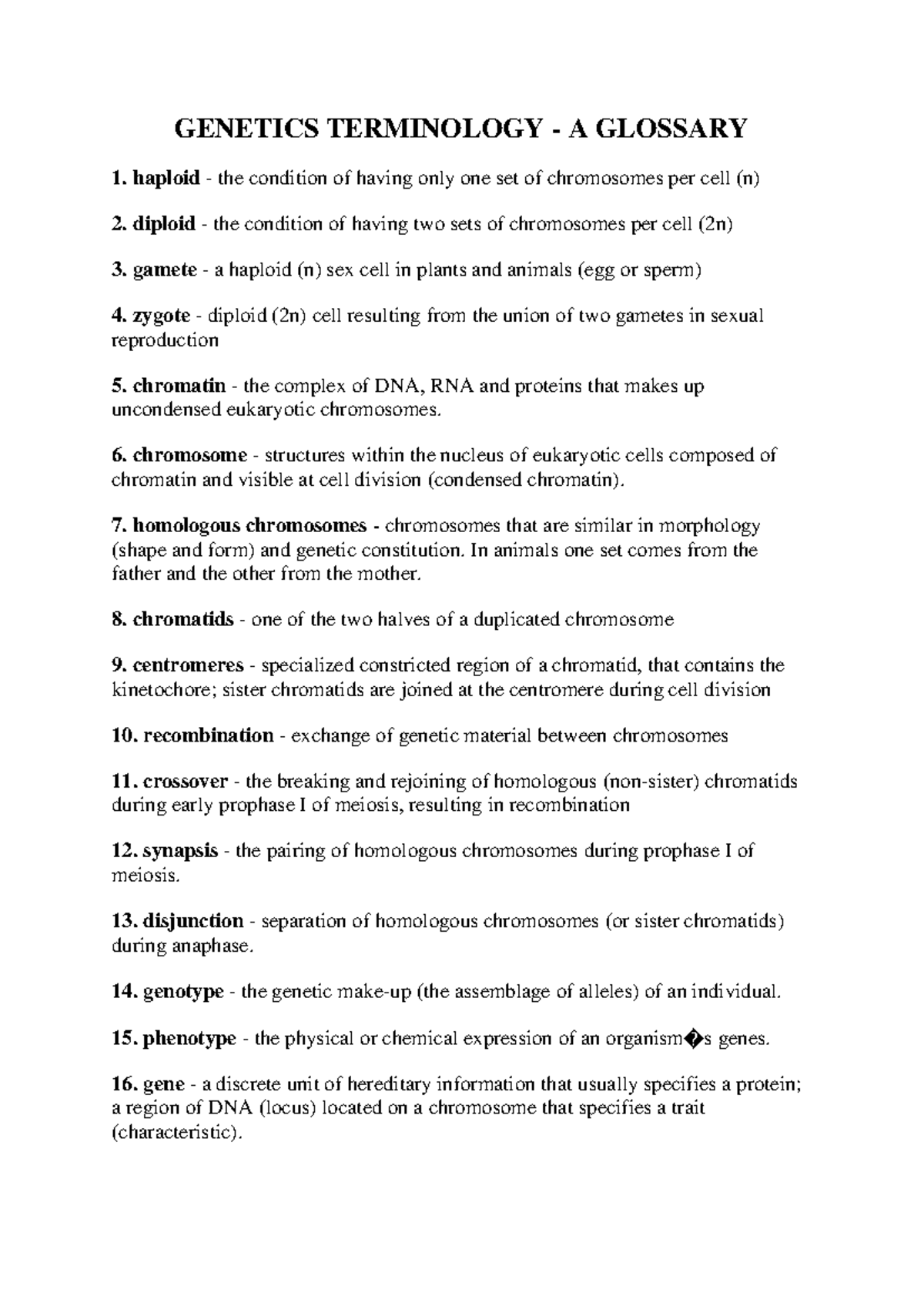 Genetics Terminology Glossary: Key Terms and Definitions - Studocu