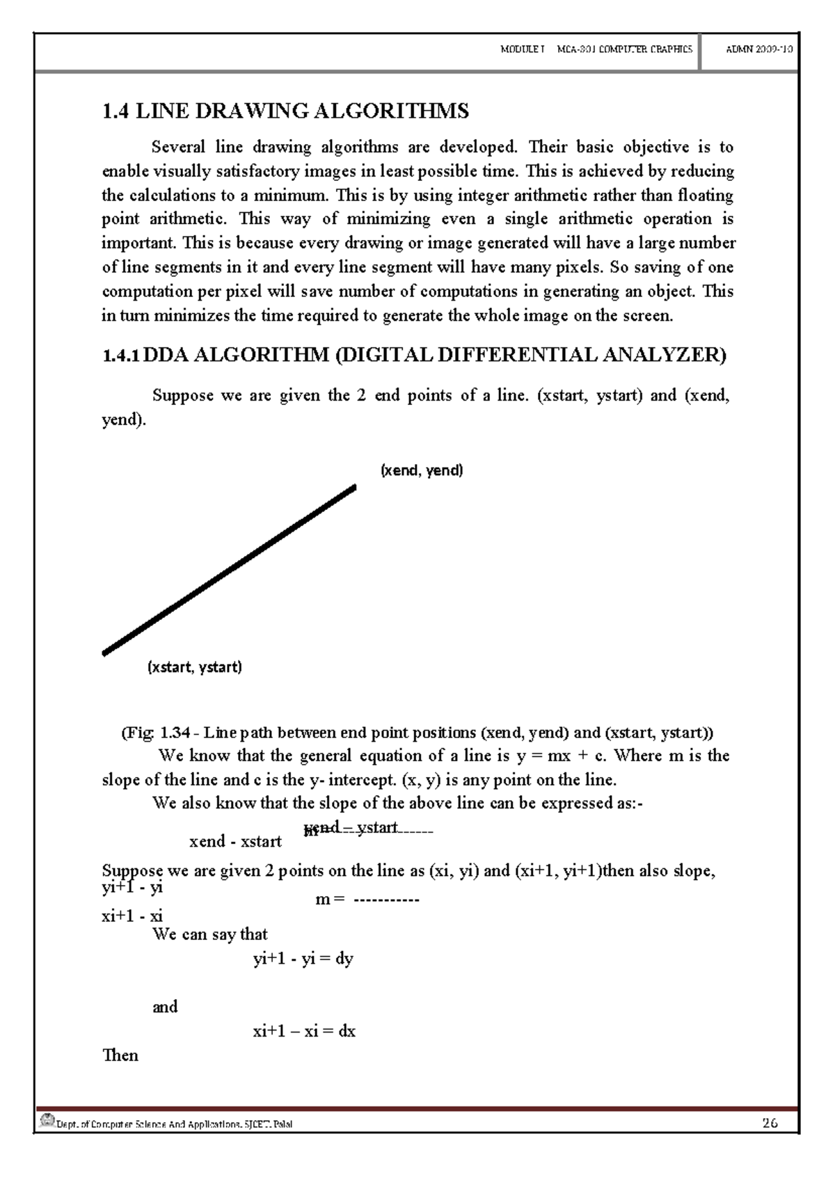 MODULE I COMPUTER GRAPHICS ADMN 1.4 LINE DRAWING ALGORITHMS OVERVIEW ...