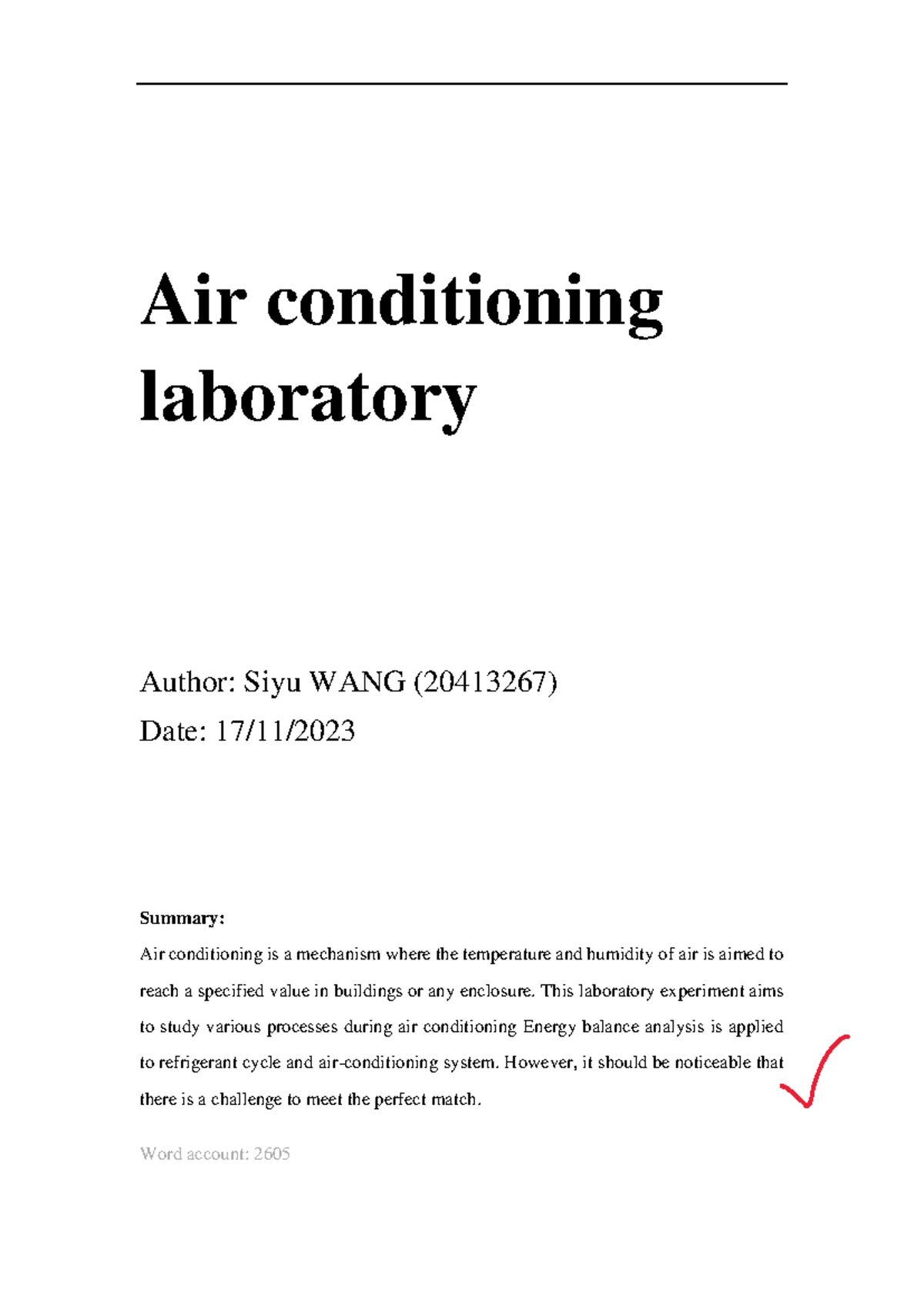Thermofluid Lab Report: Air Conditioning Processes and Analysis - Studocu
