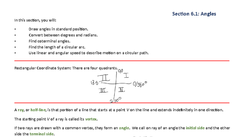 Chapter 6: Angles and Trigonometric Functions (MATH 177) - Studocu