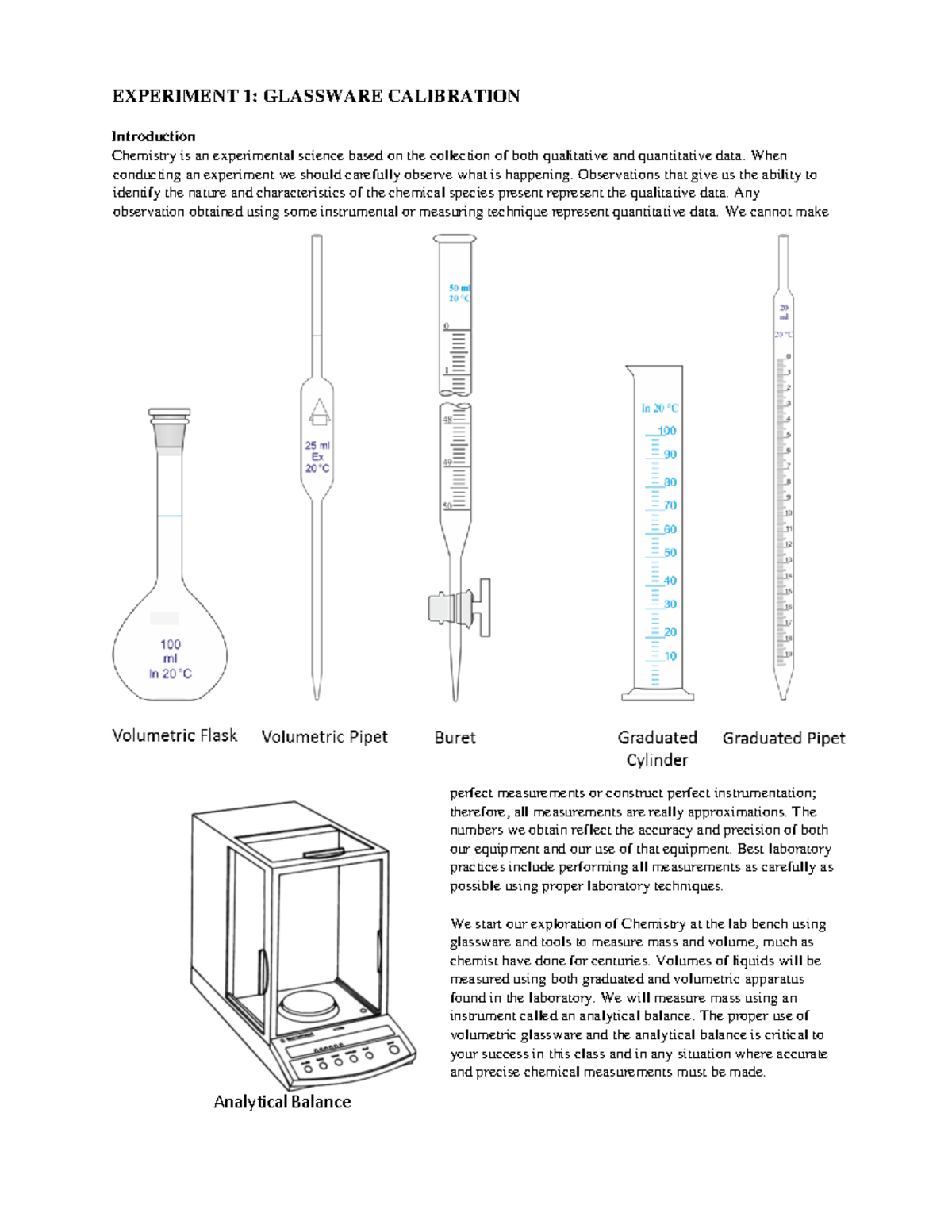 Experiment 3: Calibration of Glassware Techniques and Procedures - Studocu