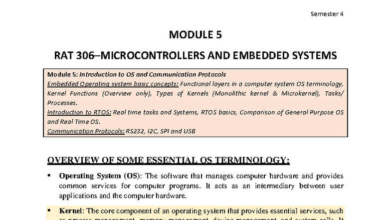 MES 4 Module 5: Intro to OS, RTOS, and Communication Protocols - Studocu