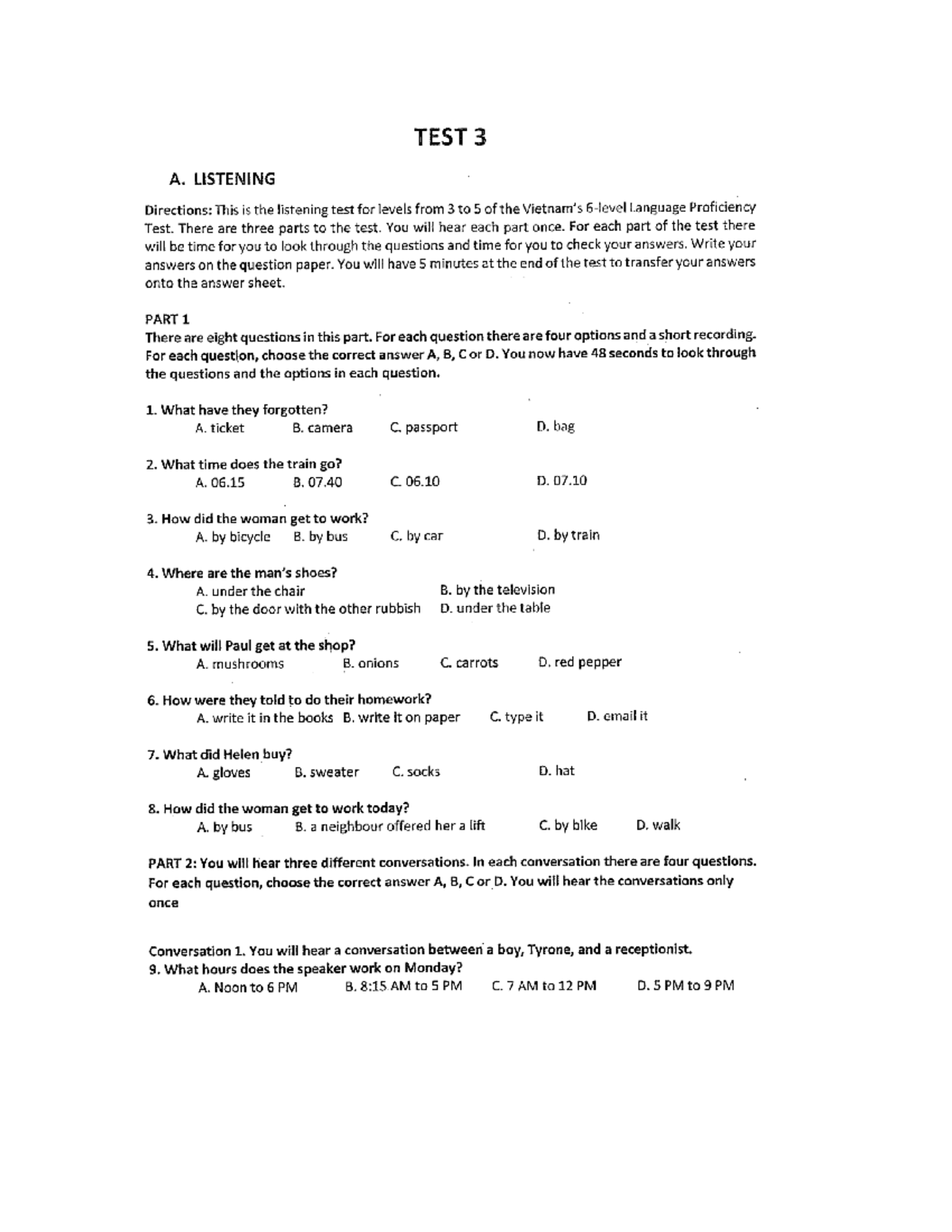 Comprehensive Listening and Reading Skills Test - Trang - Studocu