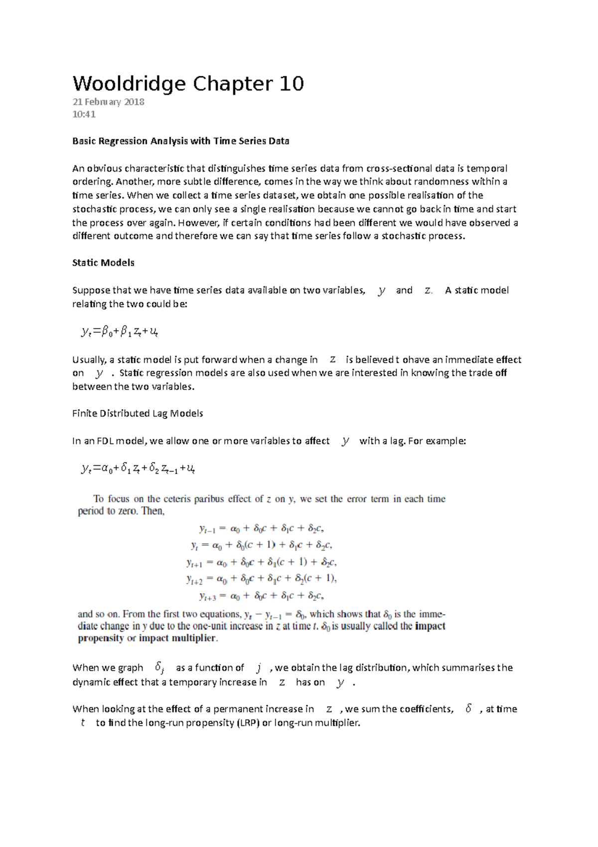 Wooldridge Chapter 10 - Introductory Econometrics - 4th Edition ...