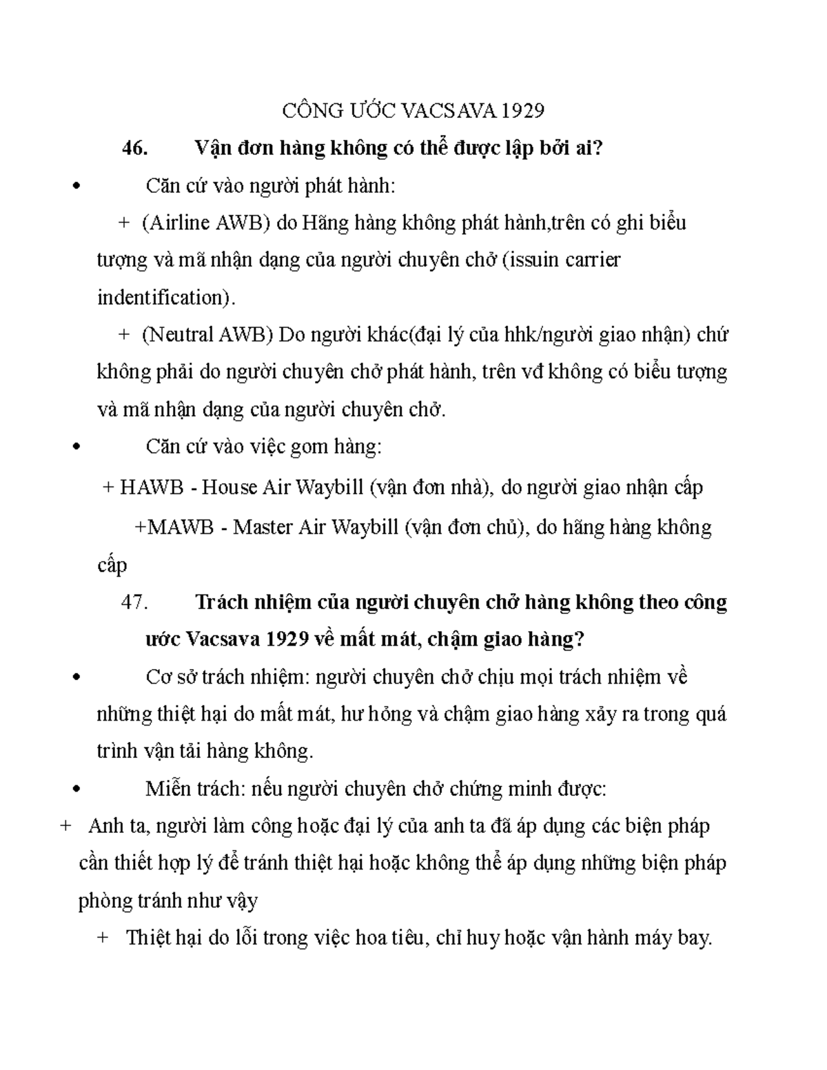 CÔNG ƯỚC Vacsava 1929: Quy định và Trách nhiệm Vận Chuyển Hàng Không ...