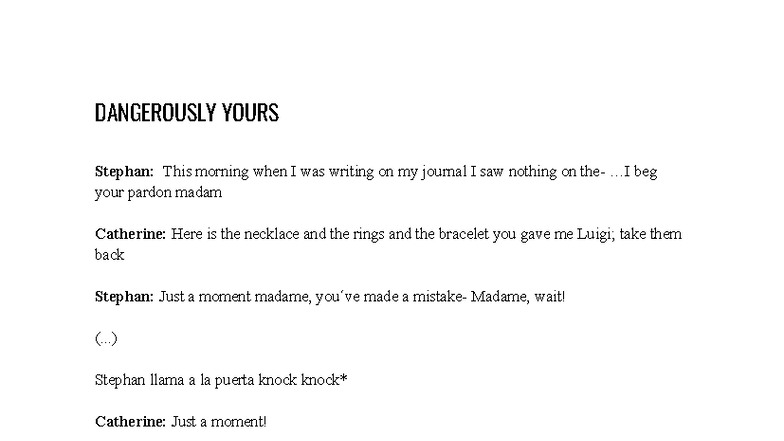 Dangerously Yours Script: A Dramatic Exchange Between Stephan and ...