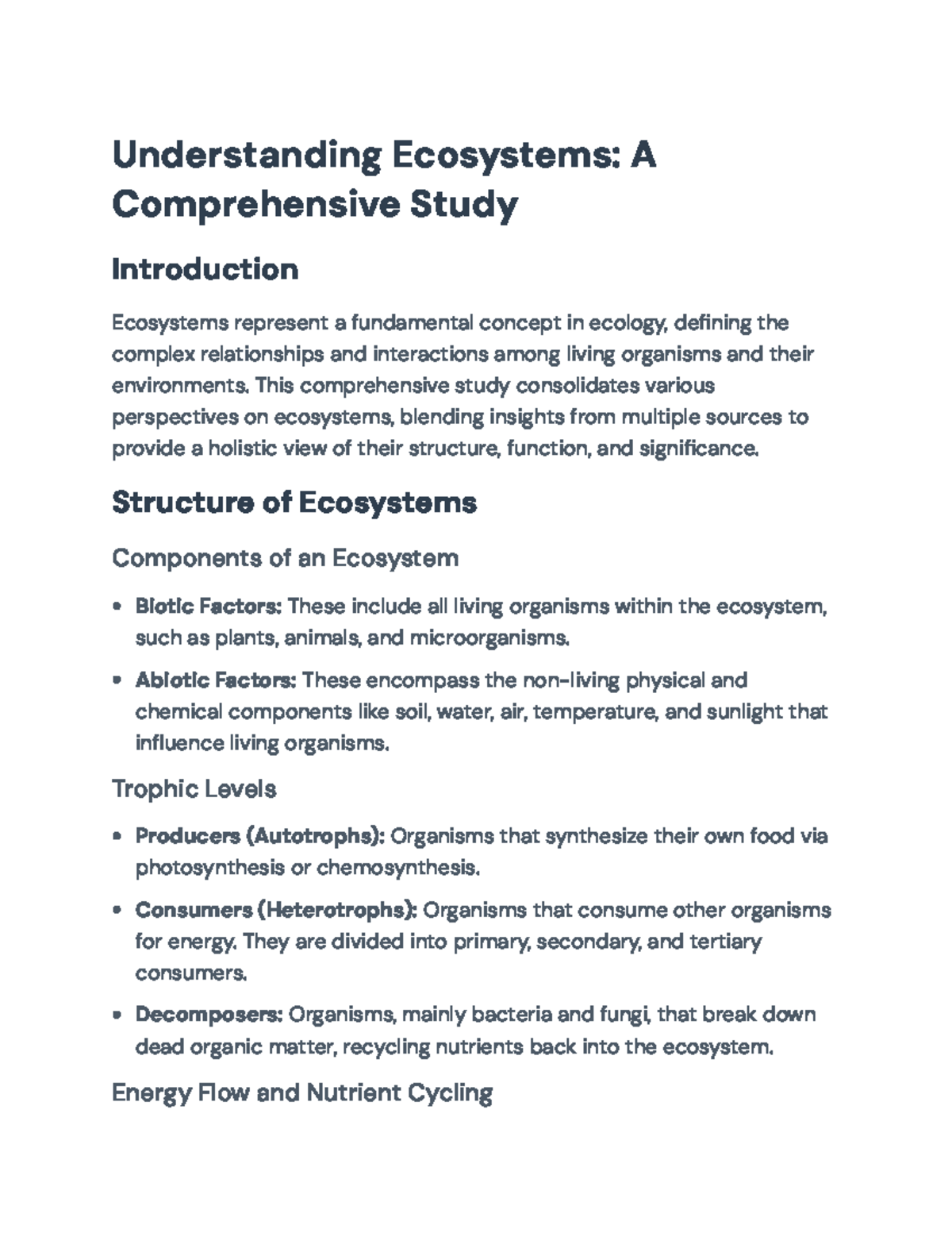 Ecosystems: Structure, Function, and Human Impact - A Comprehensive Study - Understanding - Studocu