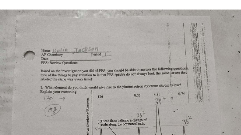 AP Chemistry Period 1: PES Review Questions and Analysis - Studocu