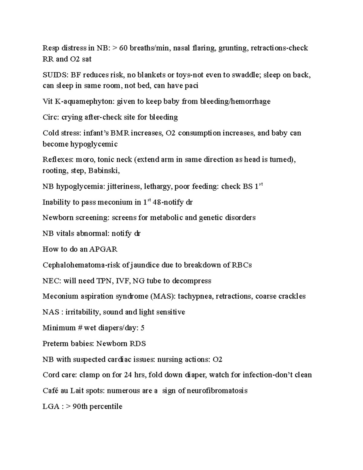 NB Review for Final - Lecture on Respiratory Distress and Care - Studocu