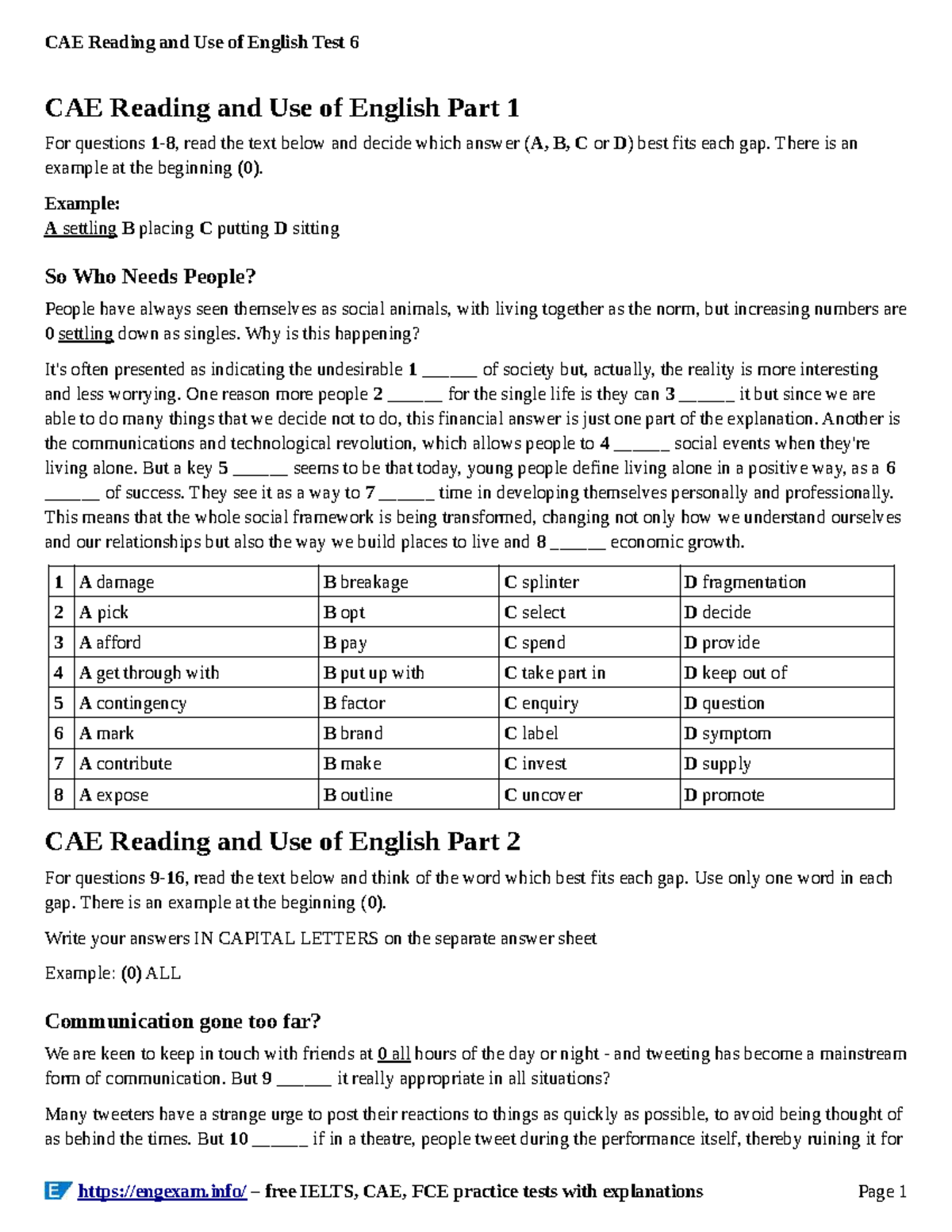 CAE Reading and Use of English Practice Test 6 (2024 Edition) - Studocu