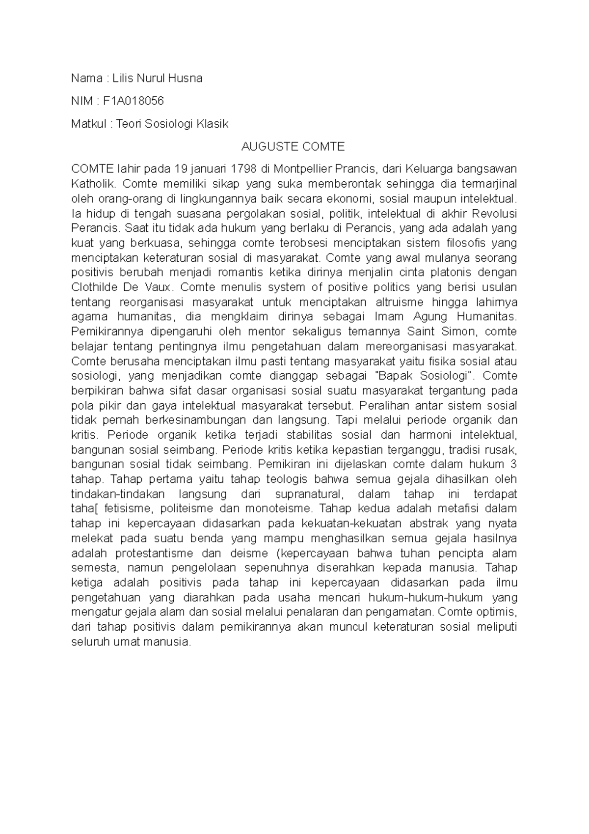 Teori Sosiologi Klasik: Aug. Comte dan Perspektif Sosiologi 3rd Sem ...