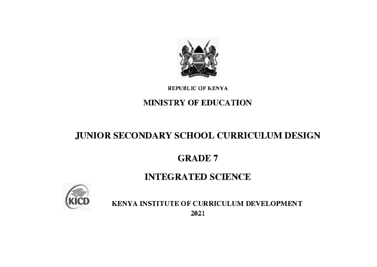Integrated Science Curriculum for Grade 7 - Kenya 2021 Overview - Studocu