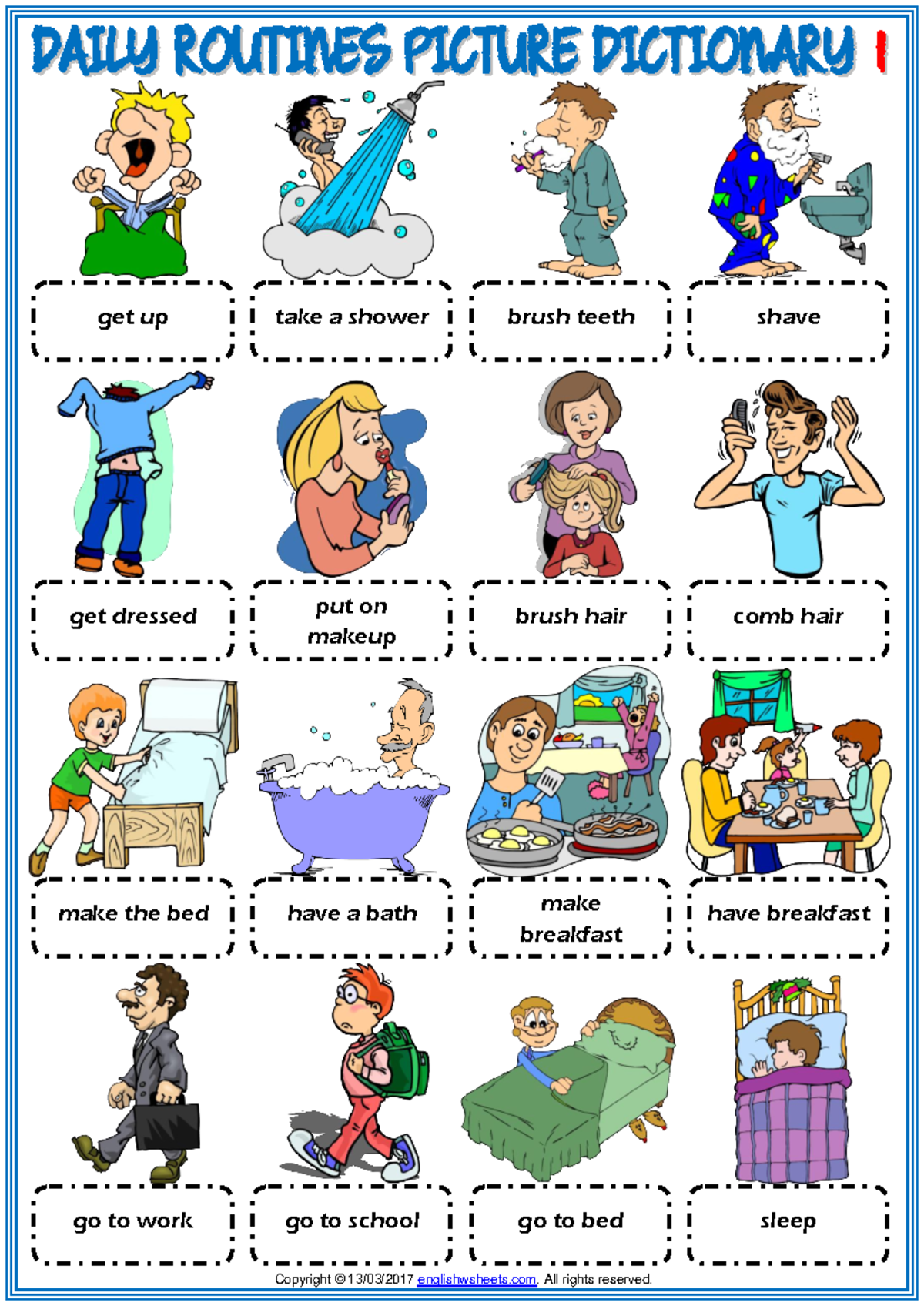 ESL Daily Routines Vocabulary Picture Dictionary Worksheets - Studocu