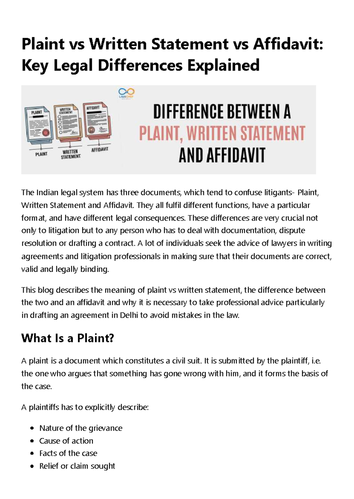 Plaint vs Written Statement vs Affidavit: Legal Distinctions Explained ...