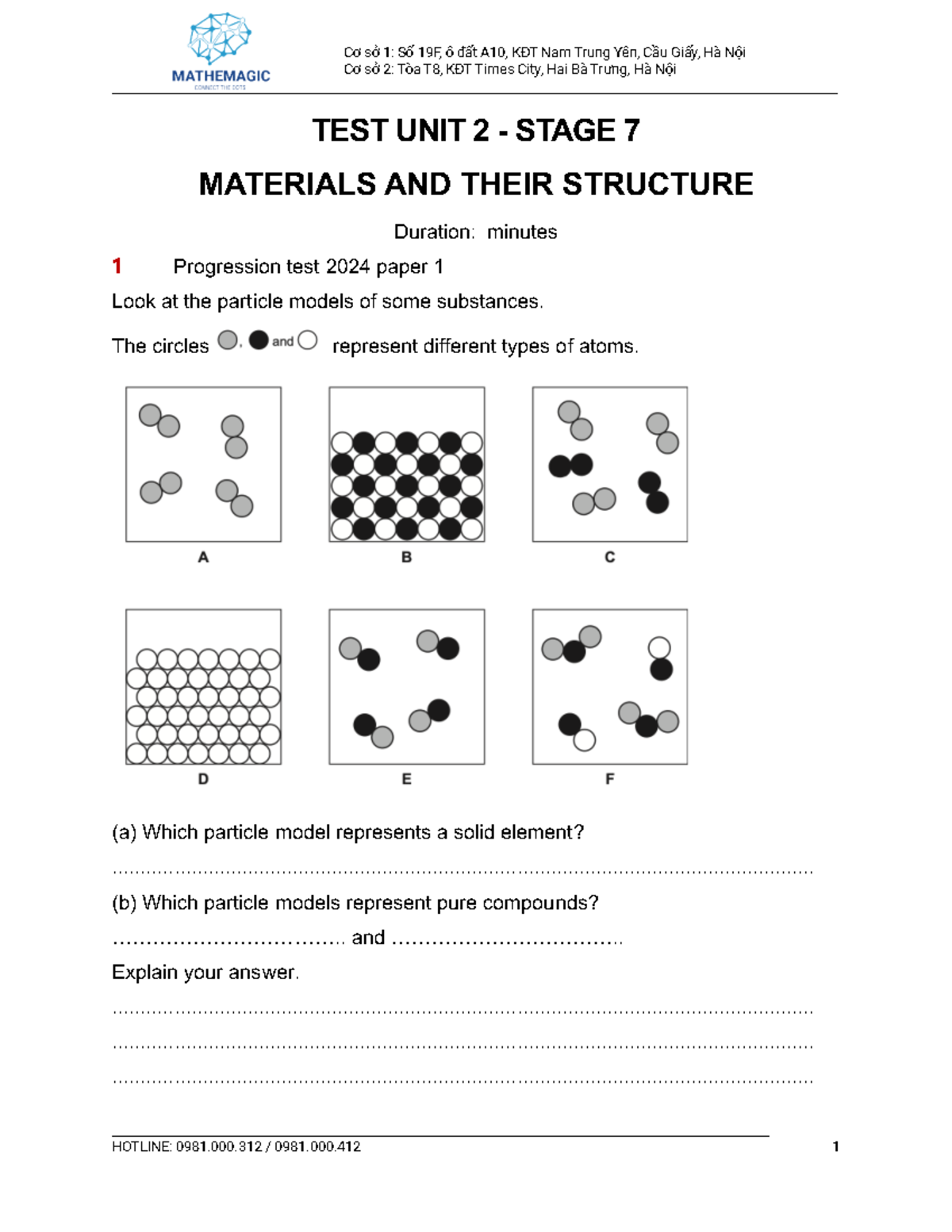 Unit 2 Stage 7 Progression Test: Materials and Their Structure - Studocu