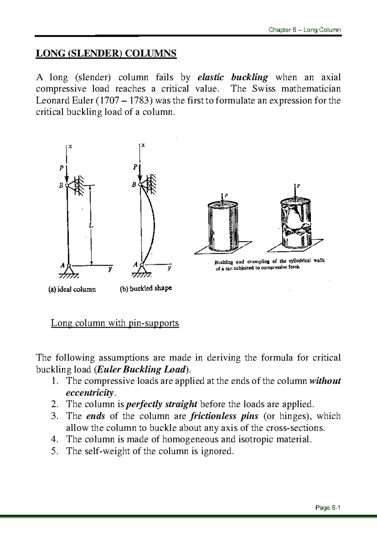 Reinforced Concrete: Analysis of Long Columns and Euler's Buckling Load ...