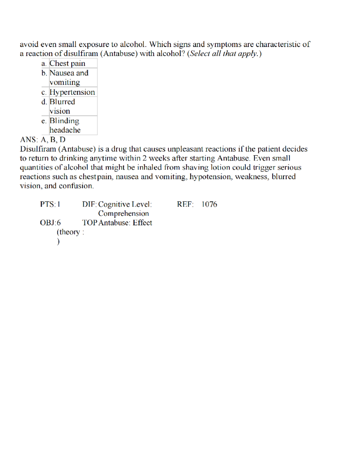 Test Bank for Medical-Surgical Nursing (5th Ed) - Antabuse Reactions ...