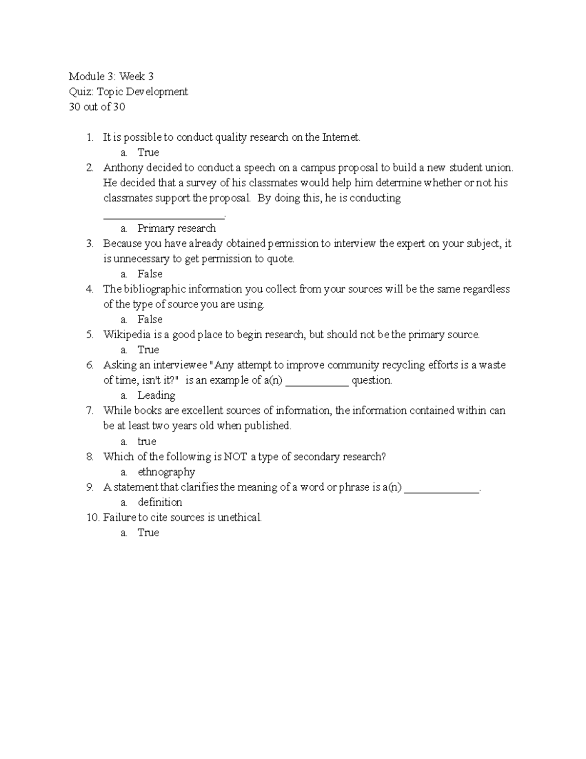 Quiz: Topic Development (Module 3) - Key Research Concepts - Studocu