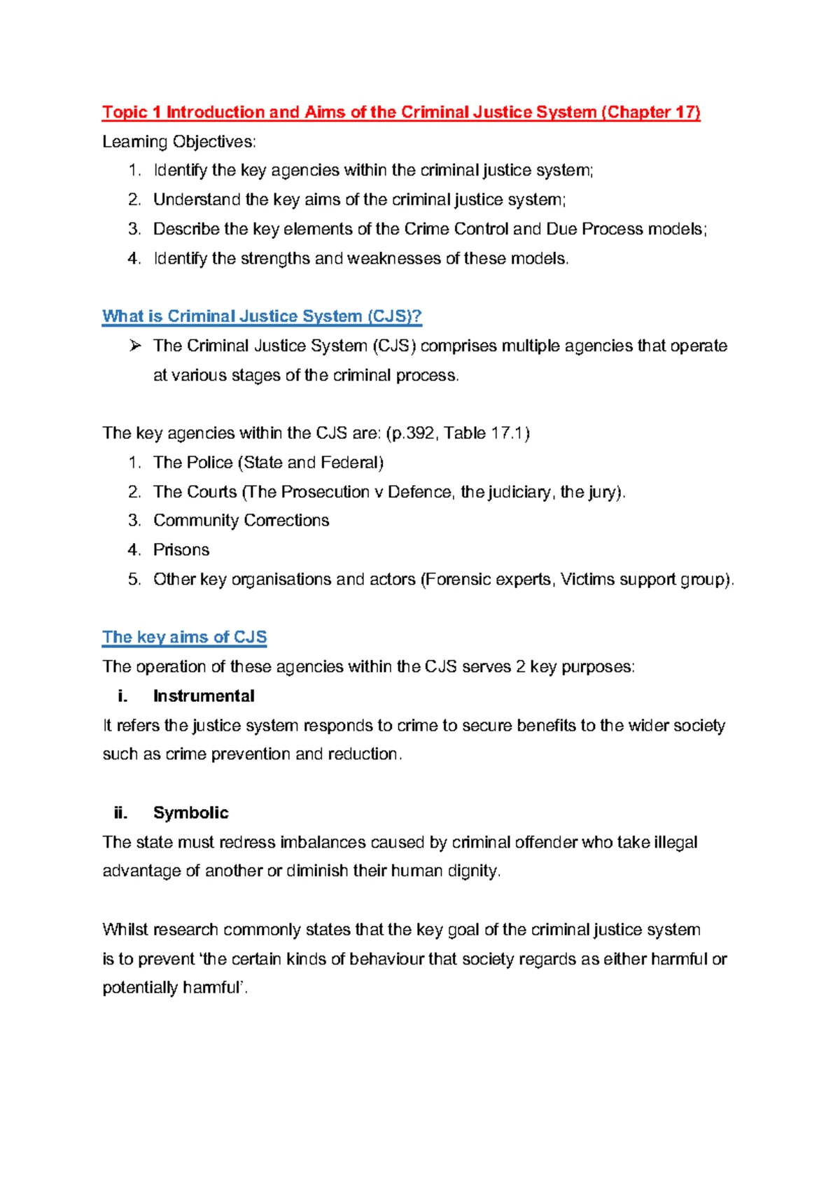 Criminal justice chapter 1 notes - Criminal justice chapter 1 notes The ...