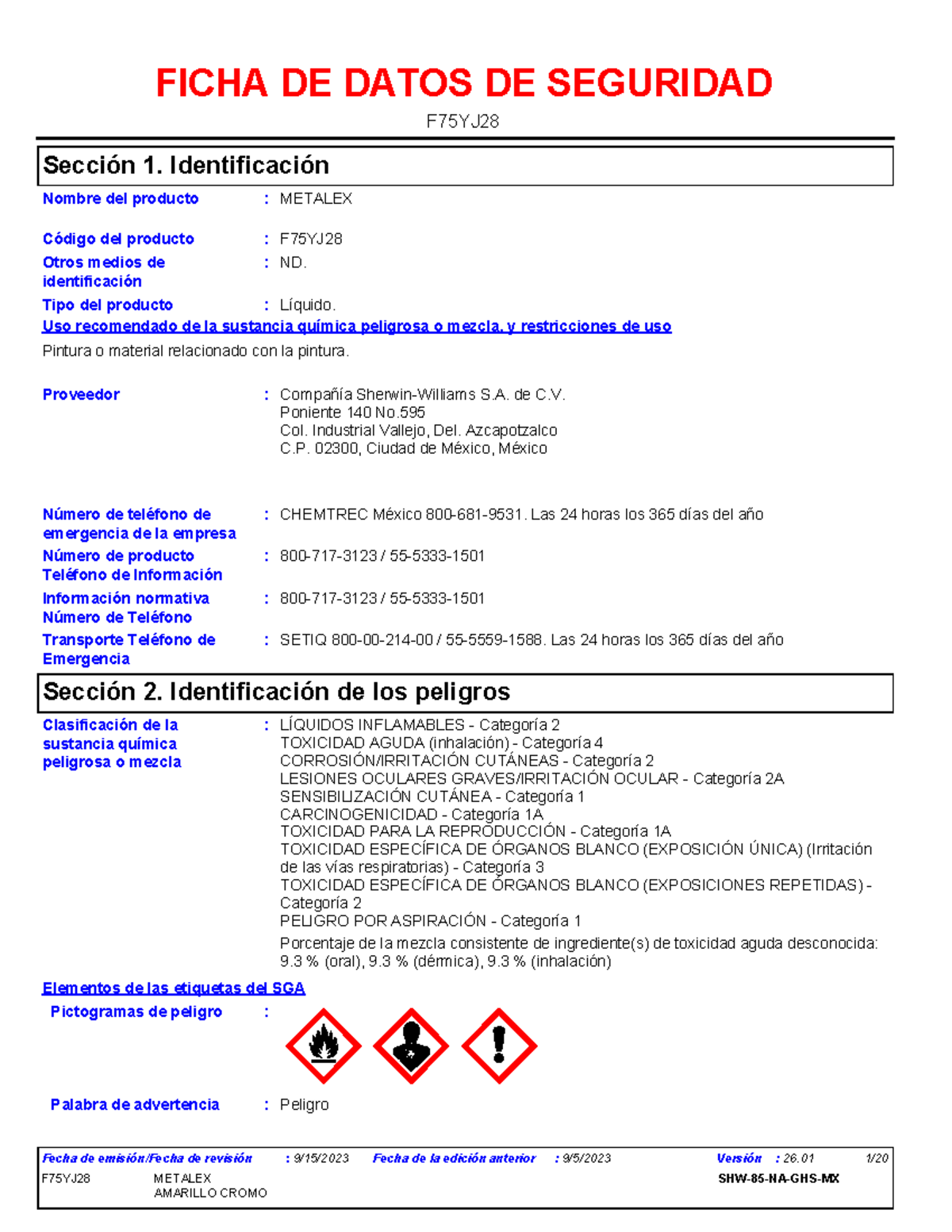 6.. Metalex - hoja de seguridad - !"# - Studocu