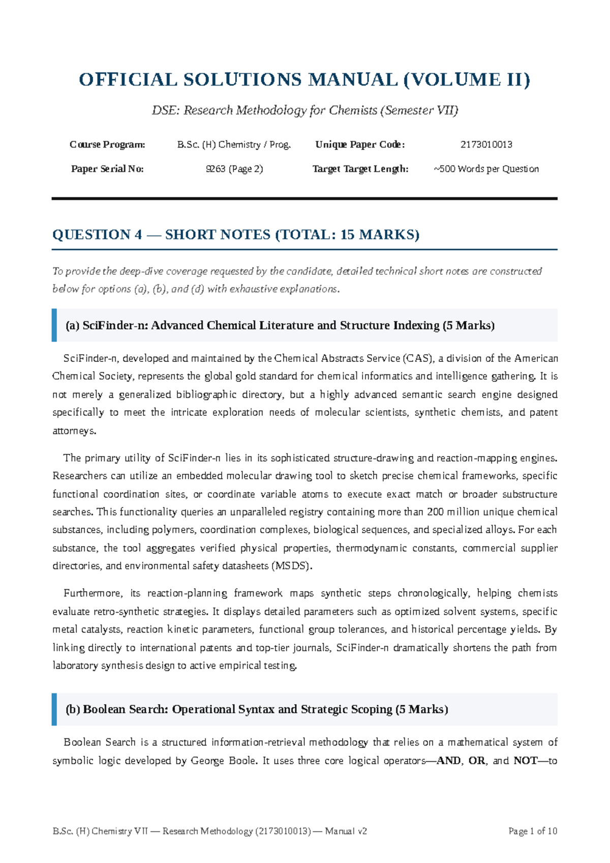 B.Sc. (H) Chemistry VII Research Methodology Solutions Manual v2 - Studocu