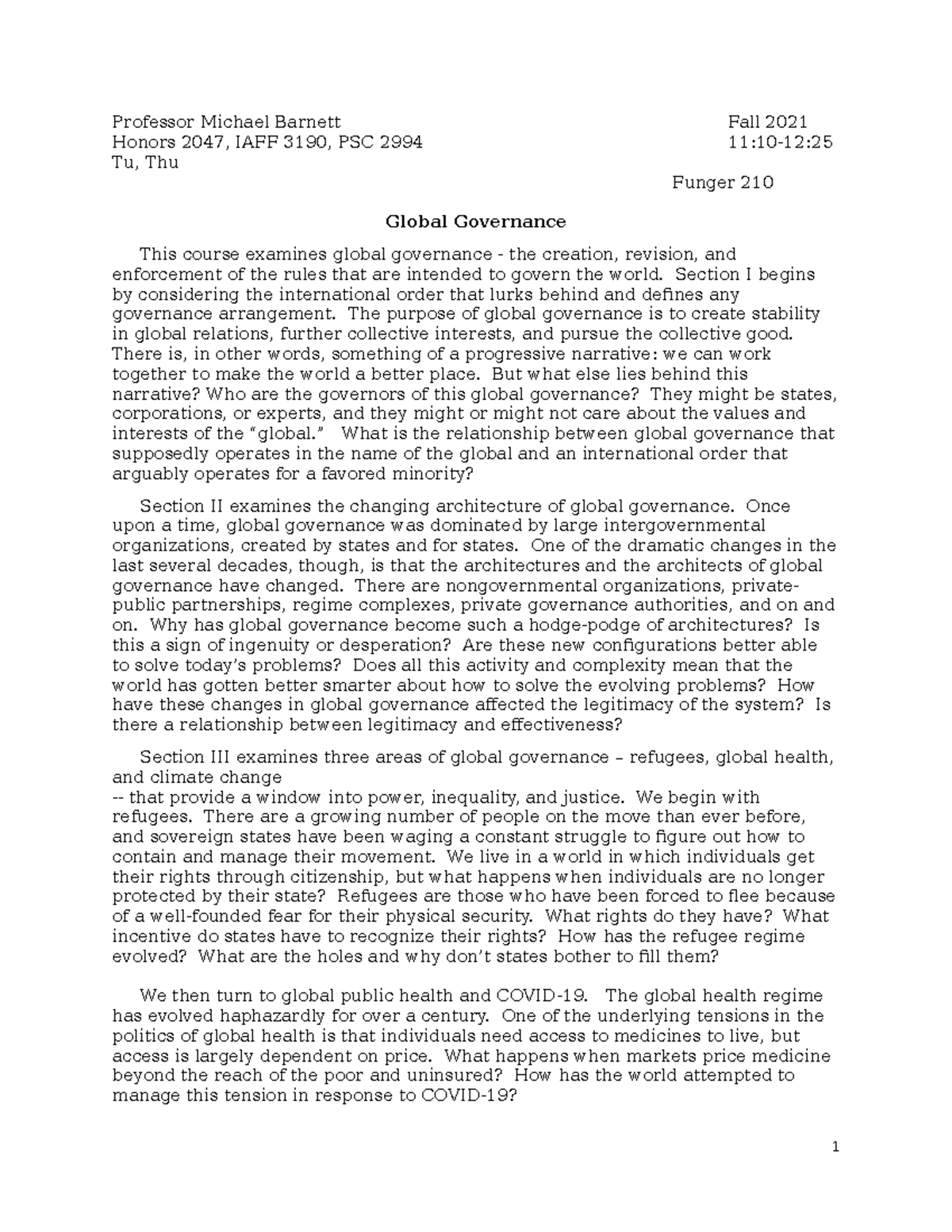 Global Governance Syllabus - Honors 2047, IAFF 3190, PSC 2994 (2021-2 ...