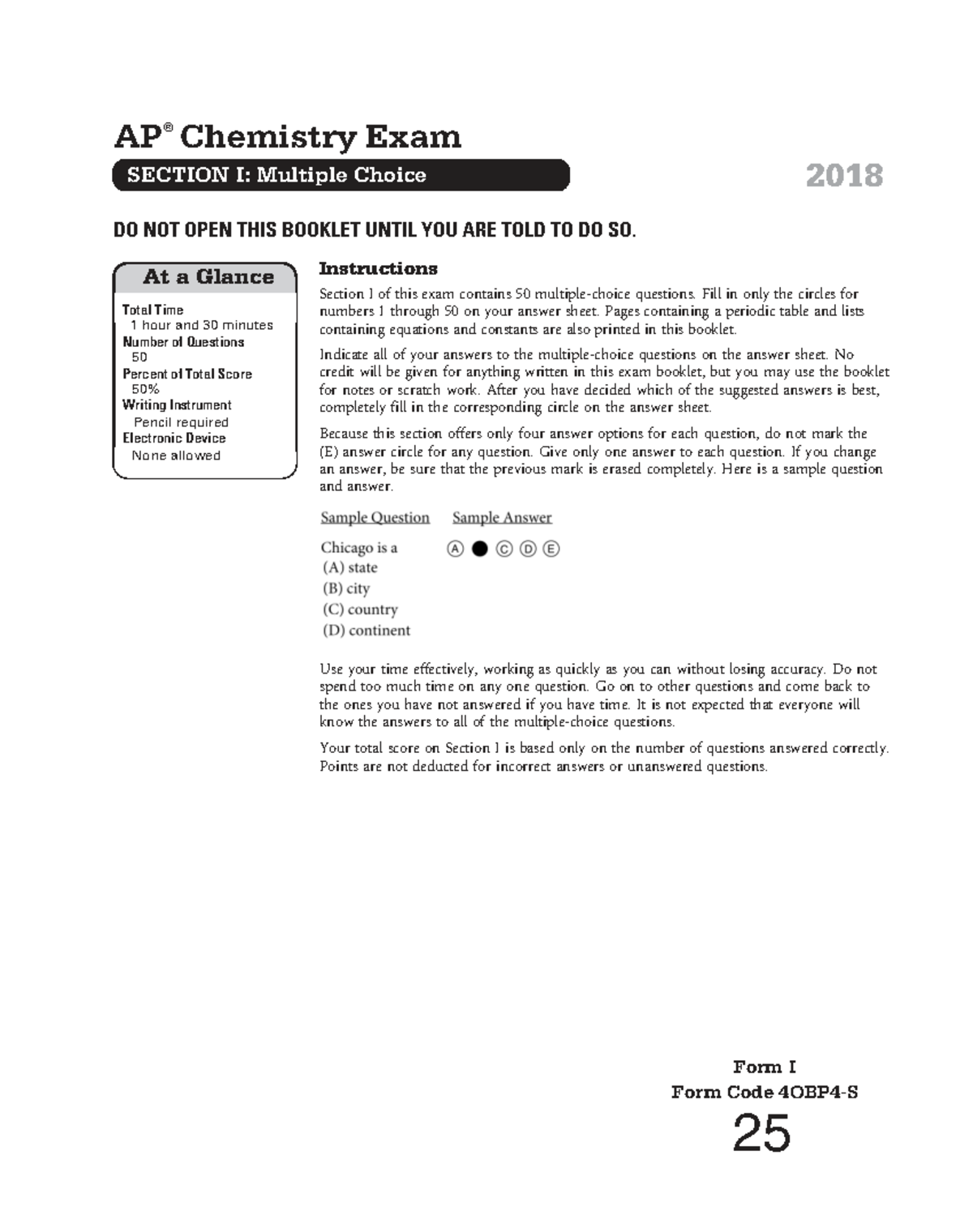 AP Chemistry Mock Exam 2018: Section I Multiple Choice Questions - Studocu
