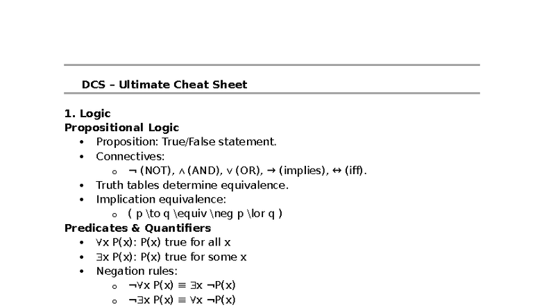 DCS Logic and Computability Cheat Sheet: Key Concepts and Techniques - Studocu