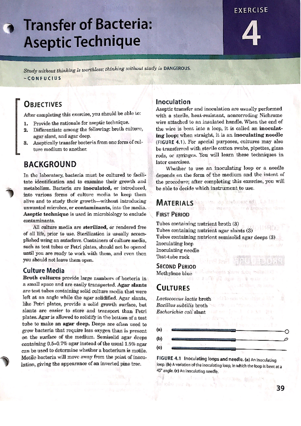 Bio3L Ex4: Aseptic Technique for Bacterial Transfer Study Guide - Studocu