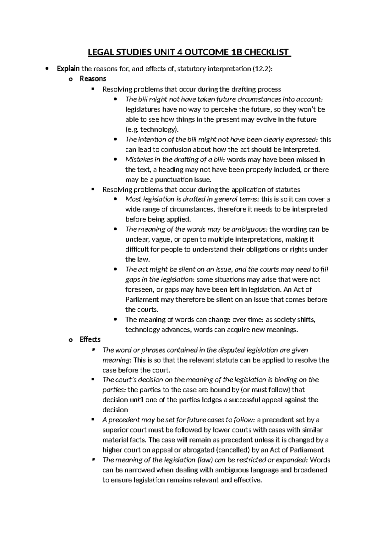 LS Checklist: Unit 4 Outcome 1B - Statutory Interpretation & Precedent ...