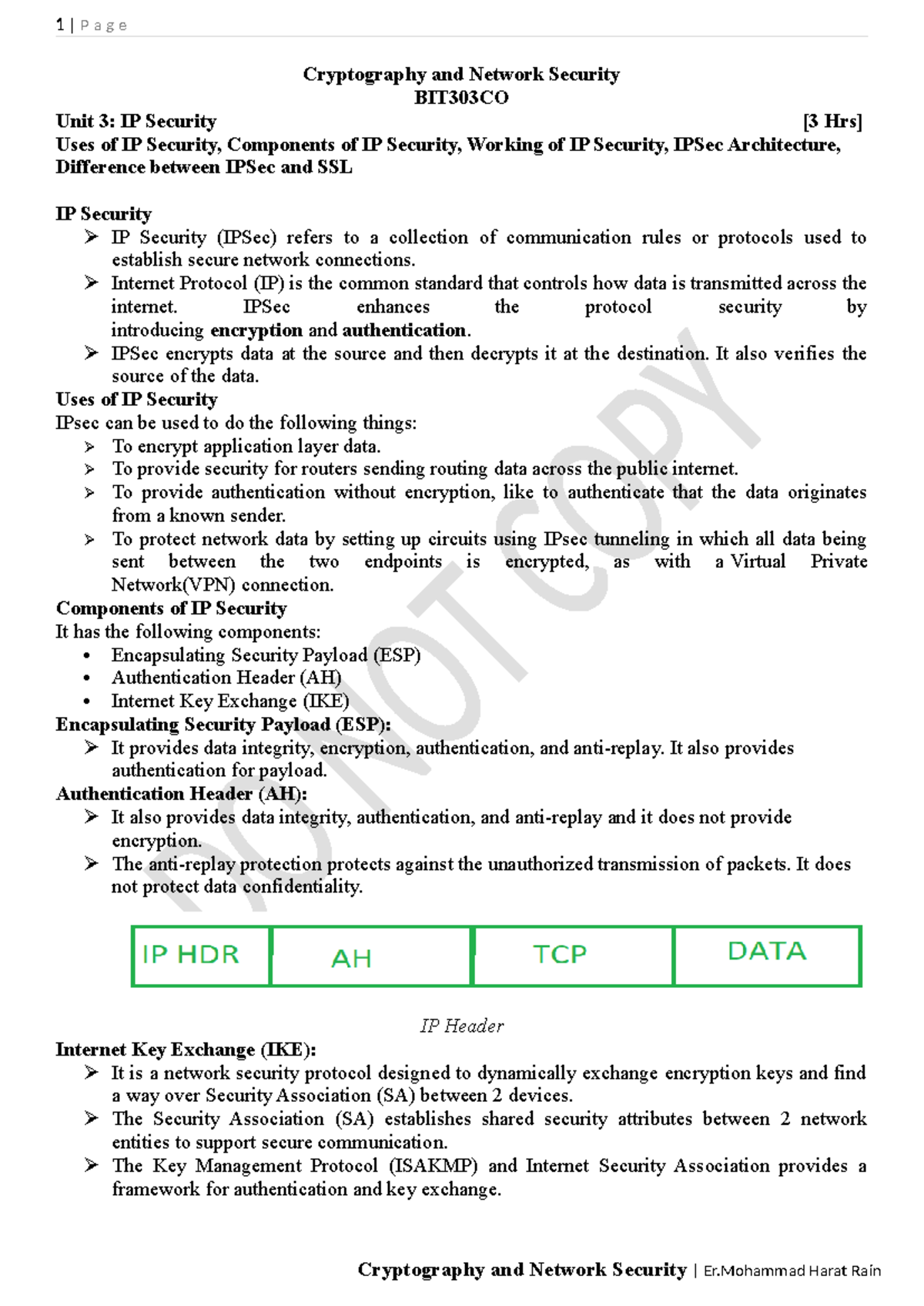 Unit 3: IP Security Overview and Key Components BIT303CO - Studocu