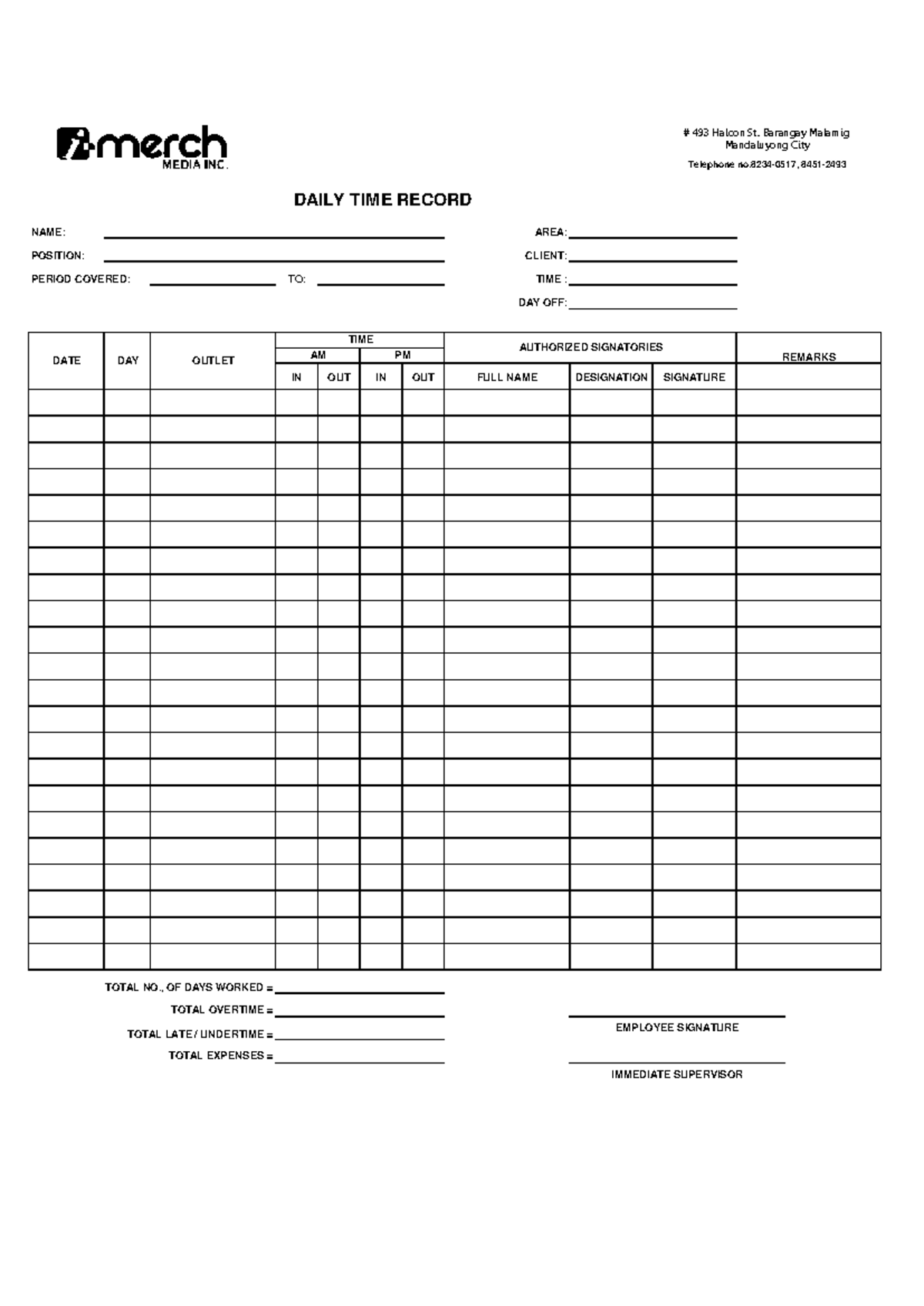 DTR FORM - Imerch - Transpo - Trade and Business - NAME: AREA: POSITION ...