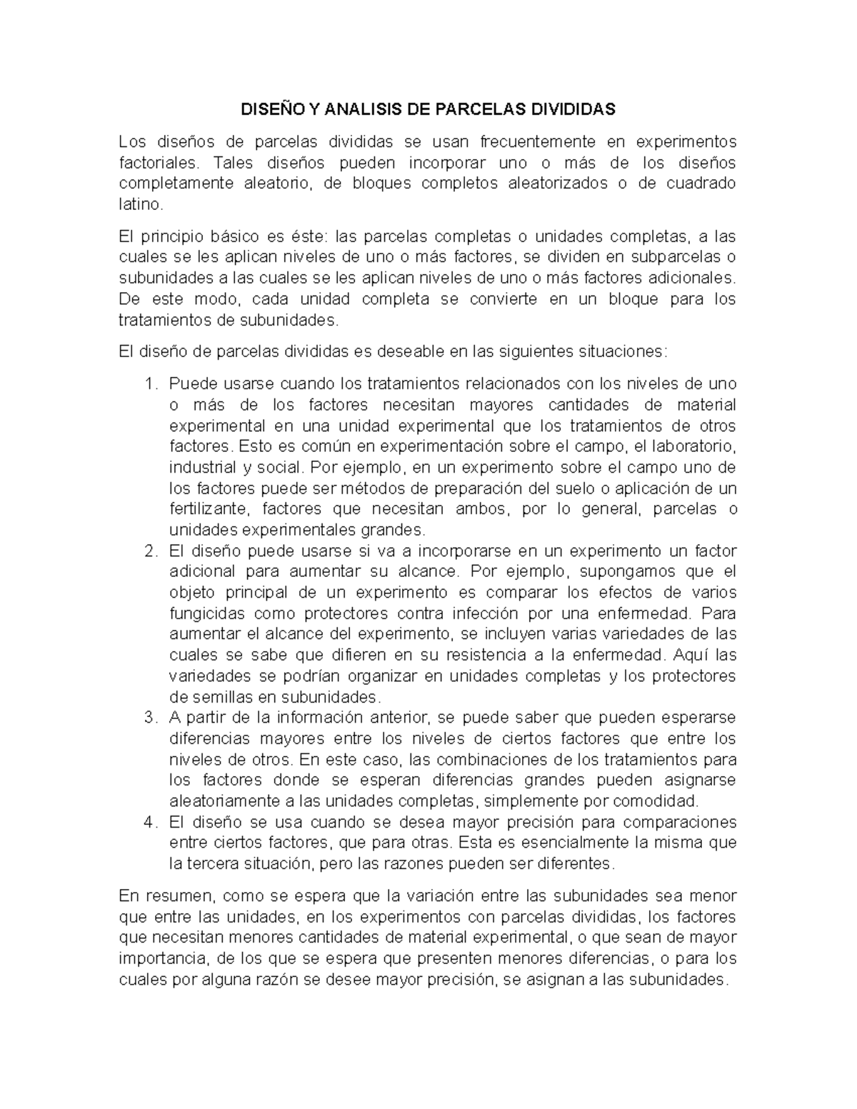 Diseño y Análisis de Parcelas Divididas en Experimentos (DISEÑO Y ...