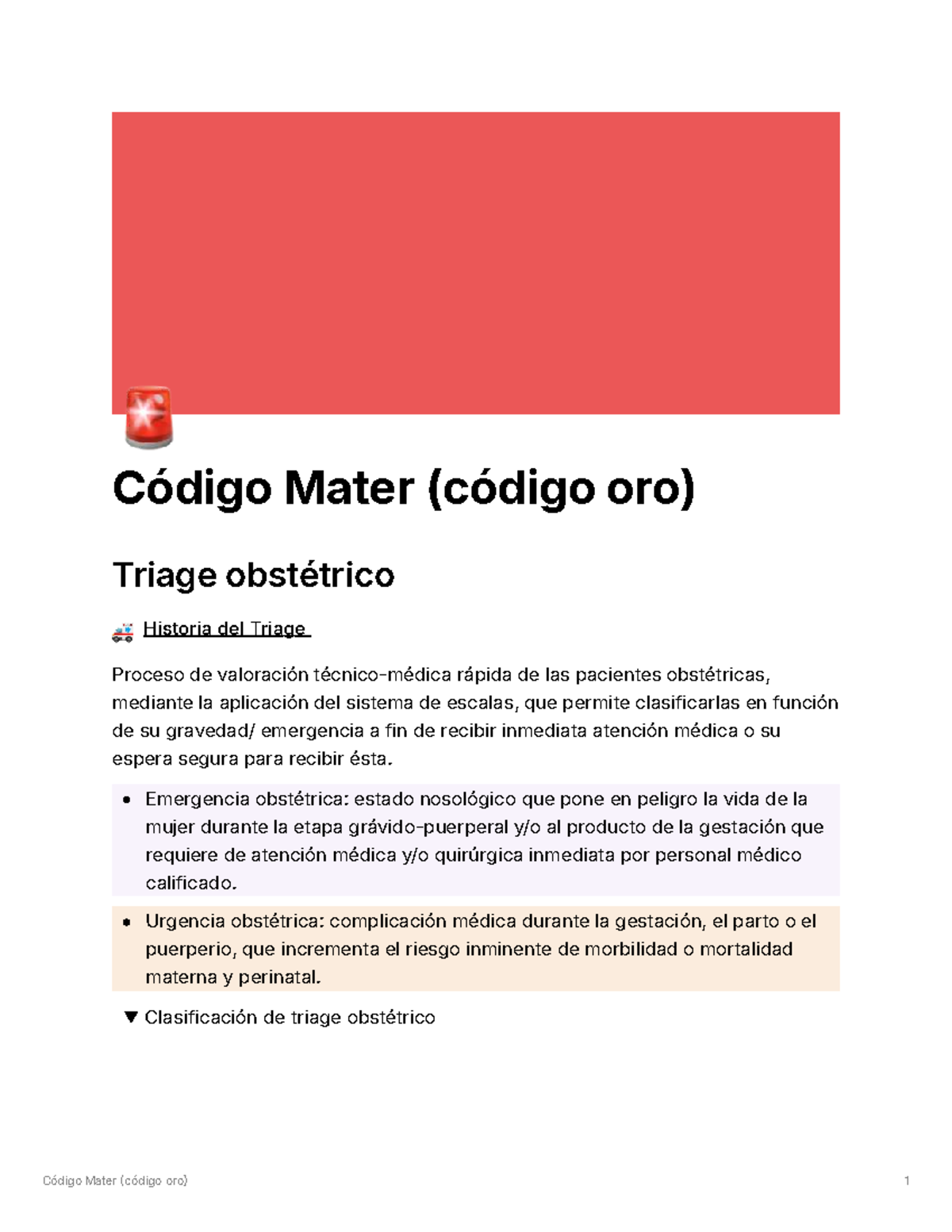Código Mater (código oro) - Proceso de Triage Obstétrico y Emergencias ...
