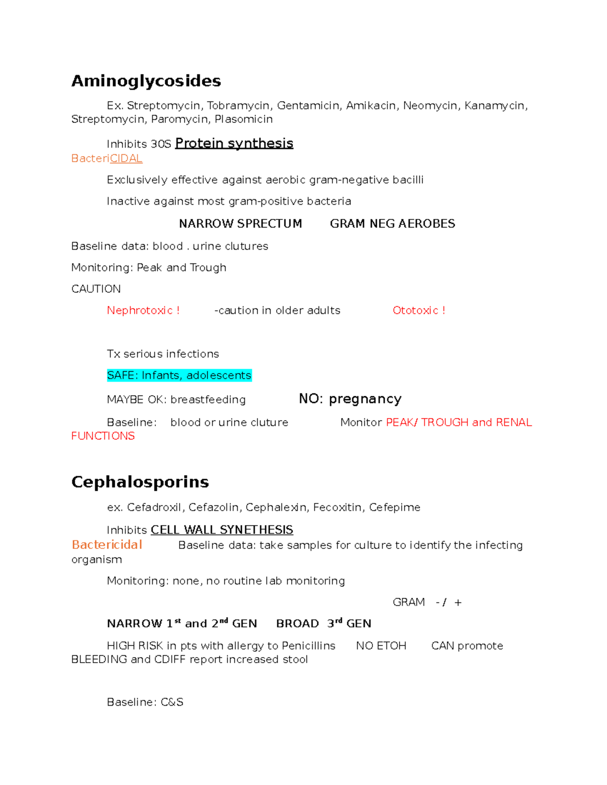 Drug Class working document - Aminoglycosides ####### Ex. Streptomycin ...