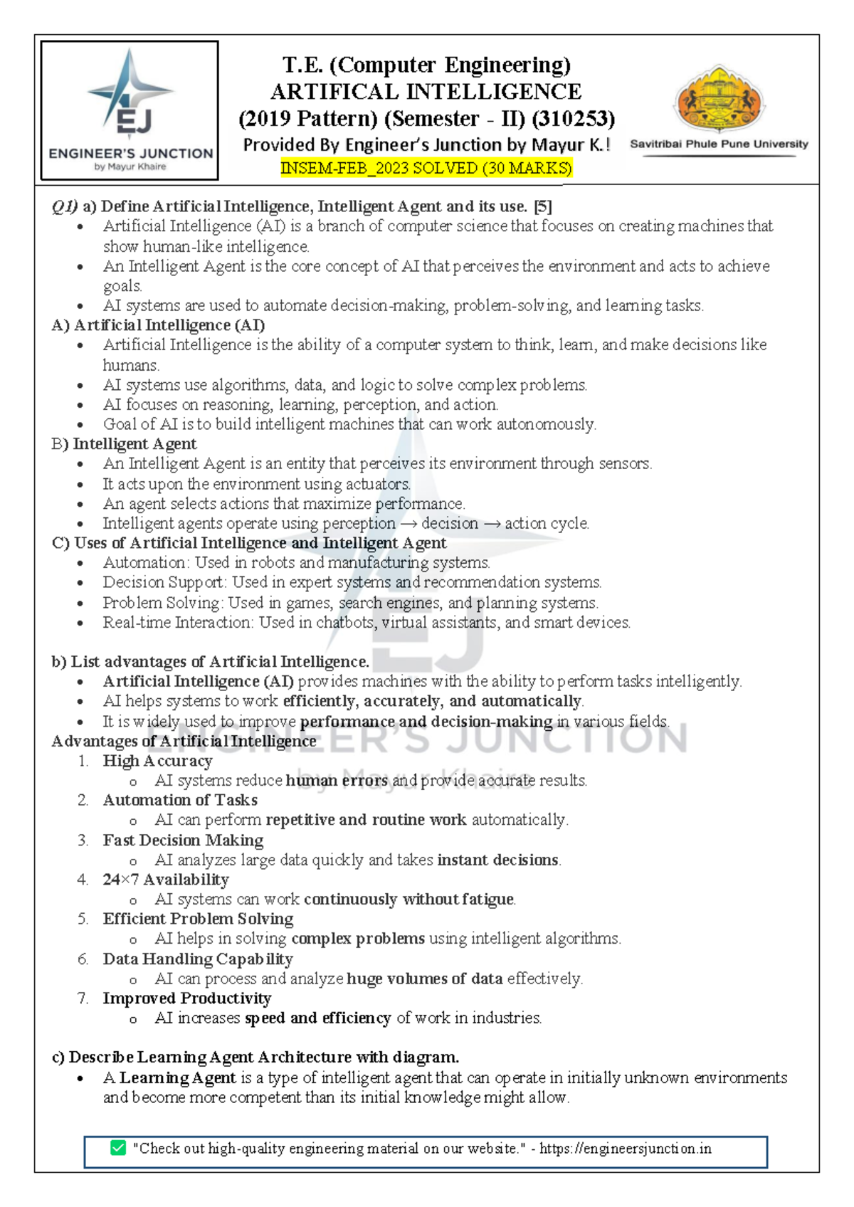 AI Insem (310253) Solved Paper - Feb 2023 (Computer Engineering) - Studocu