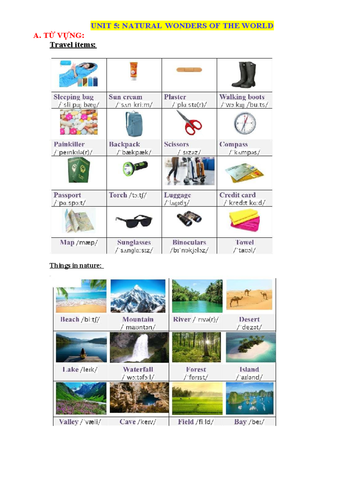 UNIT 5: NATURAL WONDERS OF THE WORLD - Vocabulary & Grammar Notes - Studocu