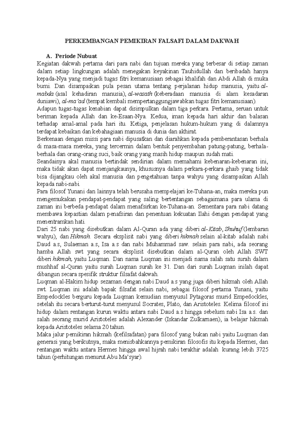 Perkembangan Pemikiran Falsafi Dalam Dakwah - PERKEMBANGAN PEMIKIRAN ...