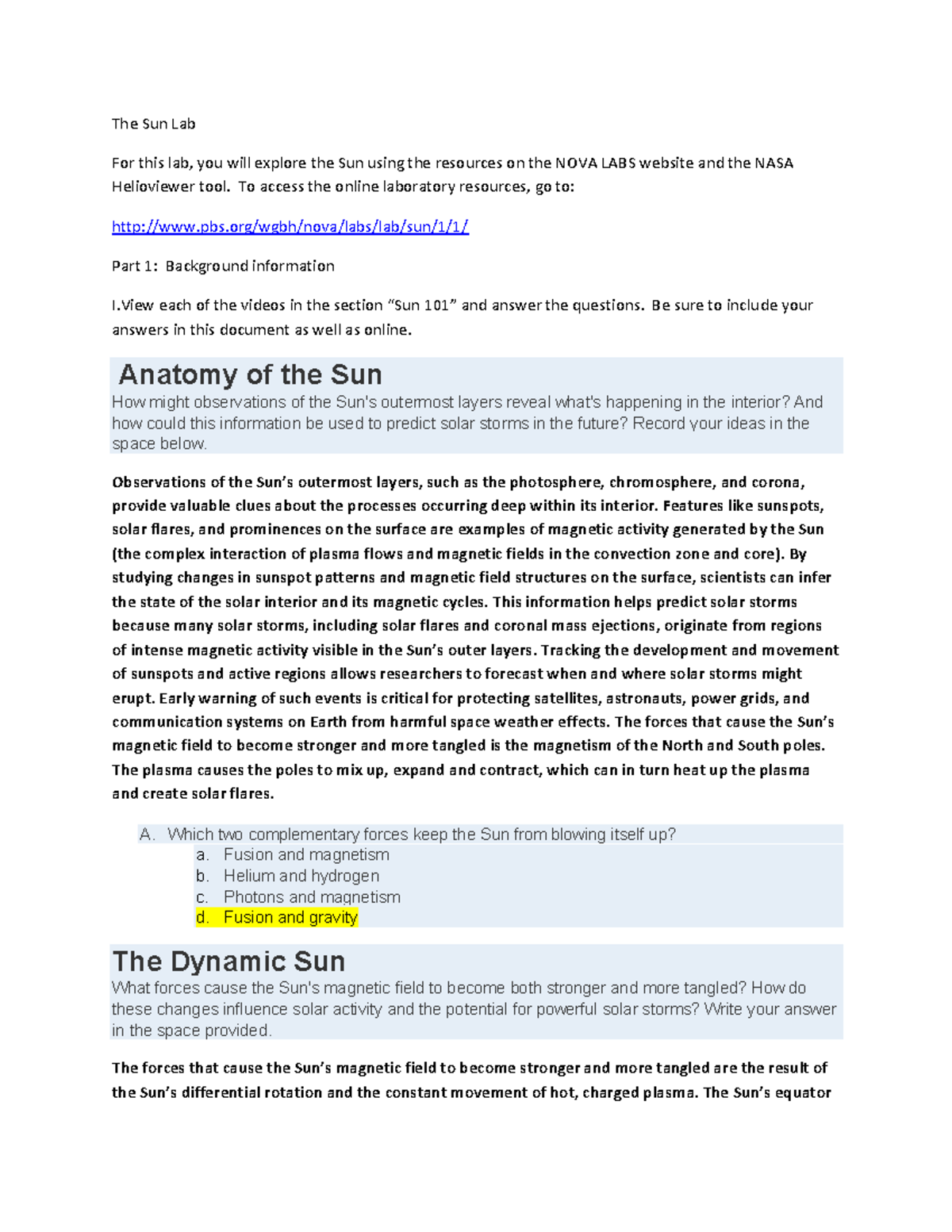 The Sun Lab Exploration - NAAP - Studocu