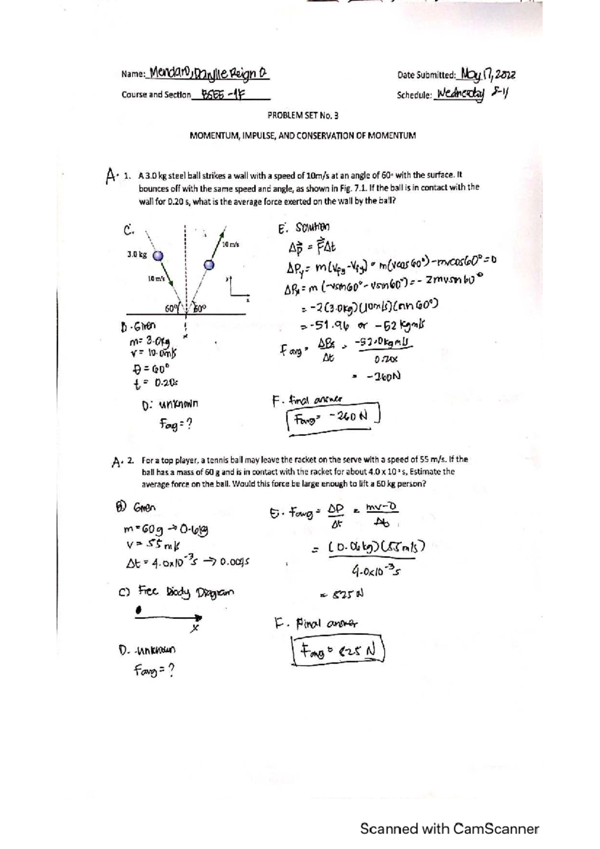 Problem Set No. 3: Momentum, Impulse, and Conservation (BSEE 1F) - Studocu