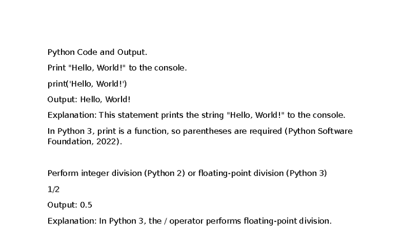 Python Programming Assignment: Console Output & Division Explained - Studocu
