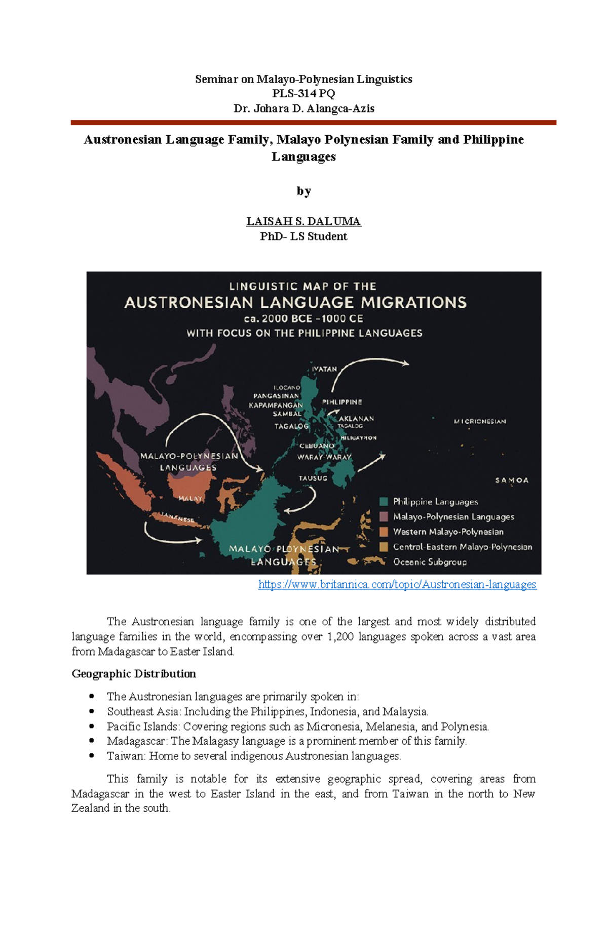 Seminar on Linguistics: Austronesian Language Family Overview - Studocu