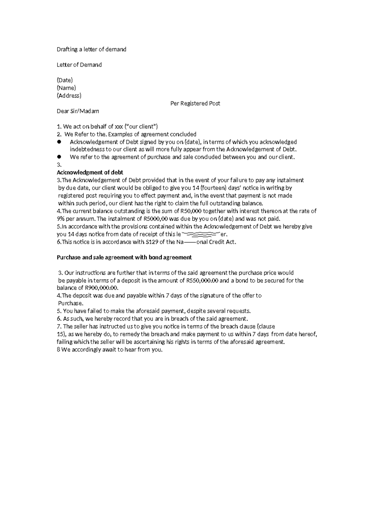 Letter of Demand Template for Legal Agreements - Studocu