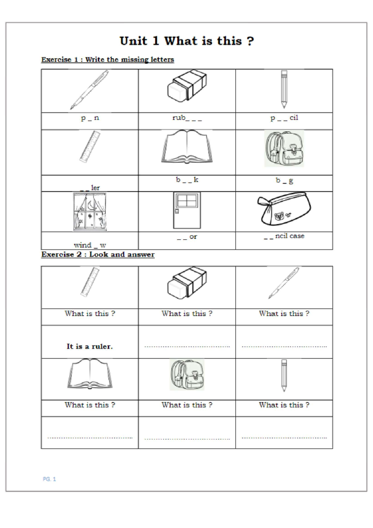 Unit 1 - What is This? (Extra Practice Exercises) - Studocu