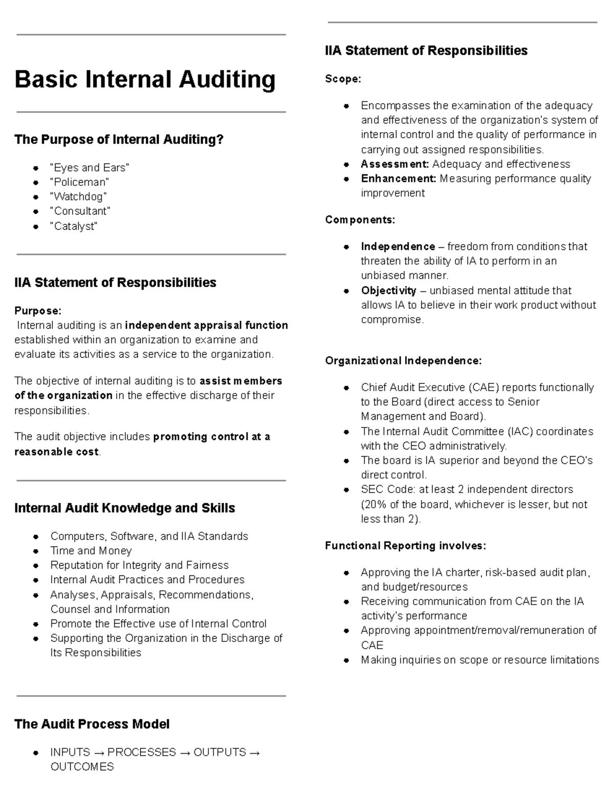 IIA Responsibilities and Internal Auditing: Chapter 2 Governance Notes ...