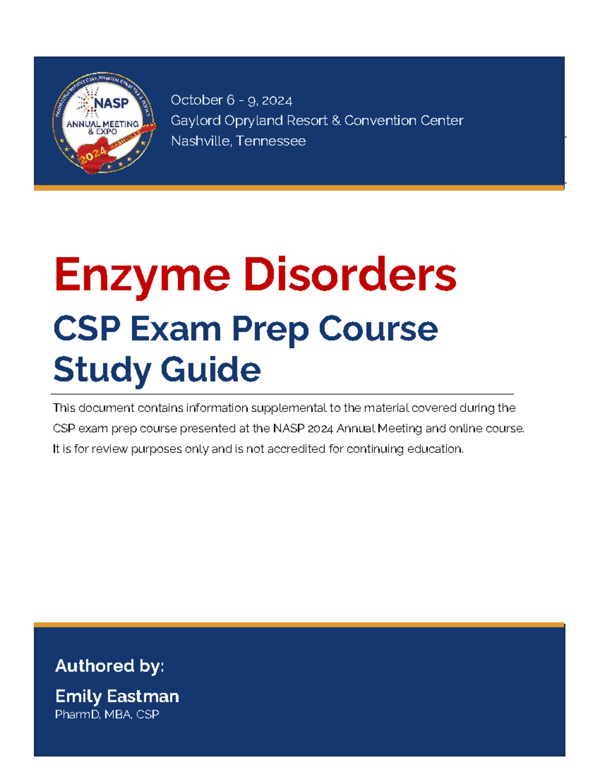Enzyme Disorders: NASP 2024 CSP Exam Prep Study Guide - Studocu