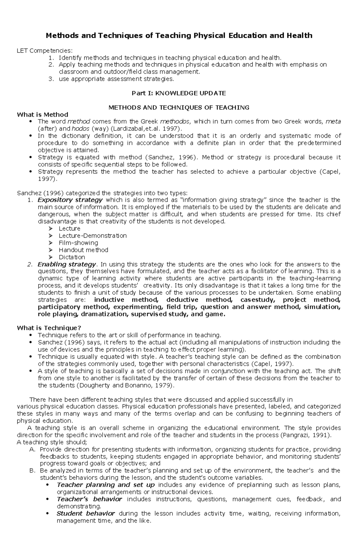 Methods and Techniques in Teaching Physical Education (PE 2) - Studocu